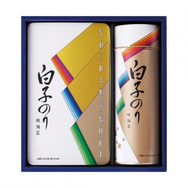 新鮮な美味しさと、品質にこだわった長年愛され続ける詰合せ。 生産国:日本 セット内容:焼のり(2切8枚2袋)・味のり(8切5枚12袋)各1缶 賞味期間:1080日　※サプライヤー直送品　　