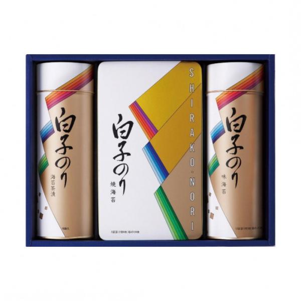 新鮮な美味しさと、品質にこだわった長年愛され続ける詰合せ。 生産国:日本 セット内容:のり茶漬け(6.0g)×10袋・焼のり(2切8枚2袋)・味のり(8切5枚12袋)各1缶 賞味期間:1080日　※サプライヤー直送品　　