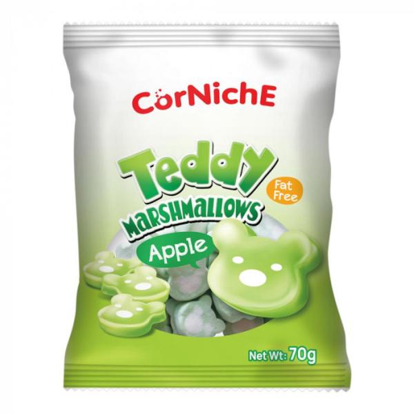 アップルフレーバーが甘く香る、ふんわりとしたくま型マシュマロ。 生産国:フィリピン 商品サイズ:幅145×奥行20×高さ200mm 重量:80g 内容量:70g 賞味期間:450日　※サプライヤー直送品　　