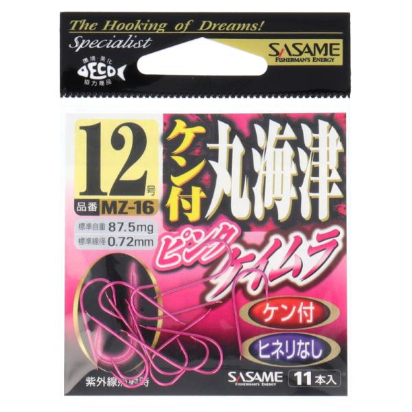 ささめ針  ●針号数:12号 ●入数:11本 ●素材:1|【ささめ針/SASAME】ケン付丸海津に新色：ピンクケイムラ発光が追加!アマダイ釣りにベストマッチ。ケイムラフックが海中で妖しく光り、魚の捕食本能を刺激し、餌を喰わせる! TKM-0...