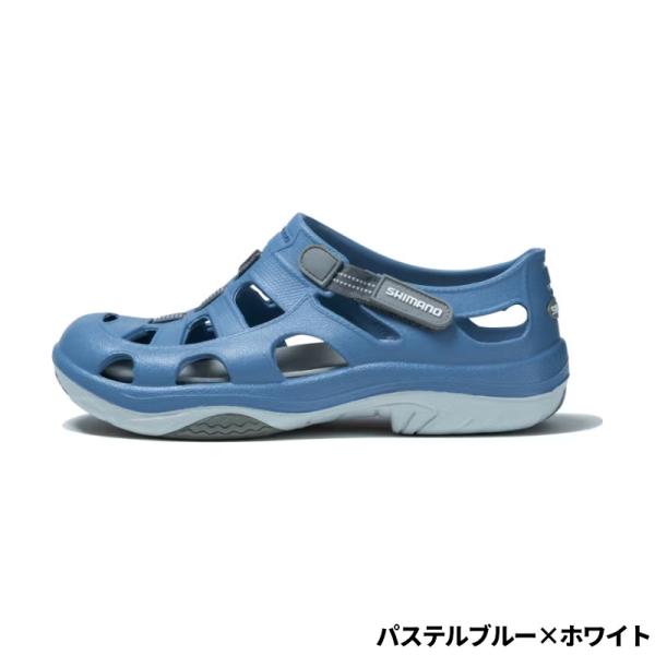 シマノ  ●カラー:パステルブルー×ホワイト ●サイズ:27.0cm|船での釣りや移動時、さらに普段履きまで幅広いシーンに対応する、シューズタイプのサンダルです。ソールには、濡れた場所でもグリップ力を発揮しやすい素材を採用。滑りやすい船上や...