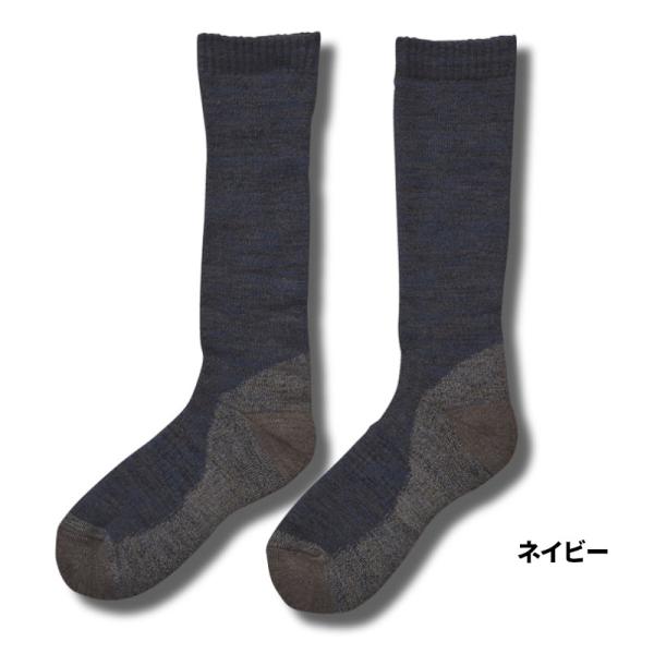 フリーノット  ●カラー:ネイビー ●サイズ:25-27cm ●素材1:ポリエステル、アクリル、綿、ウール、ポリウレタン|【ハヤブサ/HAYABUSA】先丸ロング丈モデル。つま先、かかとは糸を増やすことで、保温性、強度をアップ。サポートゴム...