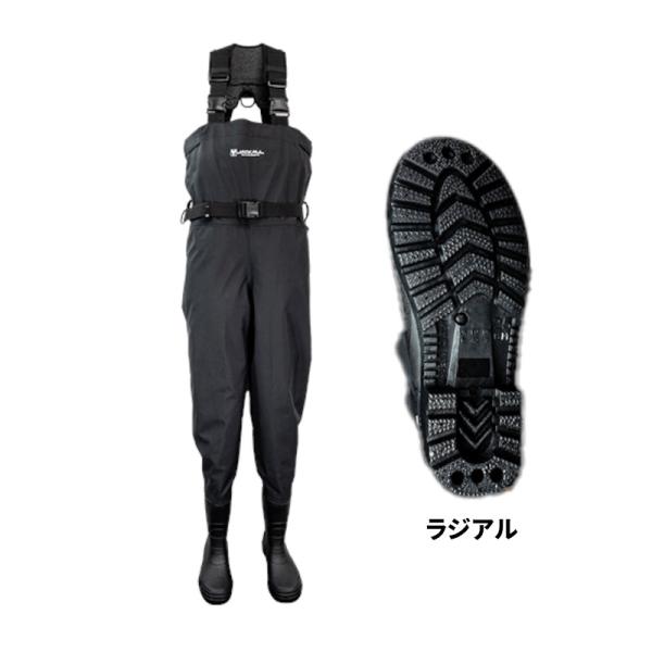 ジャッカル  【透湿性に非常に優れた4層透湿防水素材を採用】防水性はもちろん高い透湿性を誇る素材を採用することにより、長時間の釣行でも蒸れにくく、快適な状態をキープします。 【選べる2種類のソールタイプ】濡れた岩場や藻の絡む場所でも高いグリ...