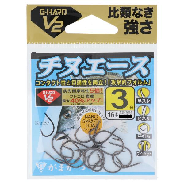 がまかつ  ●針号数:3号 ●針重量:71.2mg ●線径:φ0.72mm ●強度:(フトコロ)4.5kgf ●入数:16本 ●推奨ハリス:1.5〜3.0号 ●代表対象魚:クロダイ（黒鯛）|【がまかつ/Gamakatsu】高強度・高硬度・耐...