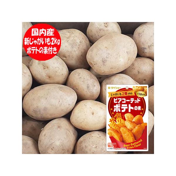 名称：国産 じゃがいも　ビアコーテッドポテトの素 付き内容量：国内産 じゃがいも 2kgビアコーテッド ポテトの素 コク旨 醤油味 1袋賞味期限：ビアコーテッド ポテトの素 は出荷日より2ヶ月以上規格：ジャガイモ Lサイズ産地：国内 九州 ...
