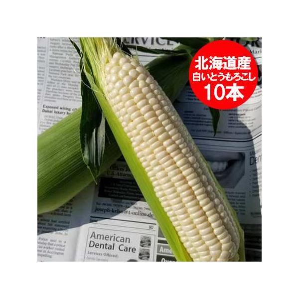 名称：白いとうもろこし内容量：とうもろこし 10本入品種：ホワイトコーン「 ホイップコーン 」産地：とうもろこし 北海道 剣淵産賞味期限：北海道のとうもろこし は到着後はなるべくお早めにお召し上がり下さい。保存方法：ホワイトコーン 冷蔵 保...