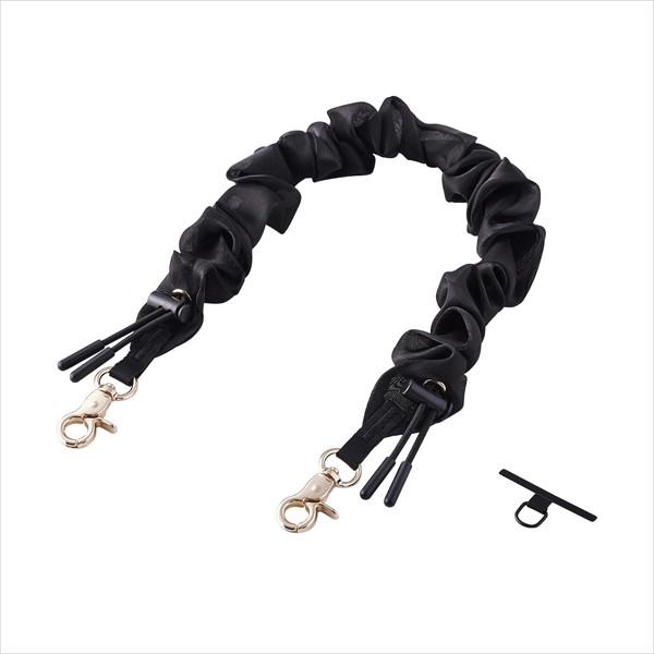 スマホストラップ シュシュ風デザイン ハンドストラップ 手首 落下防止 軽量 長さ調整可 ストラップホルダーシート付き iPhone/Android対応 ブラック