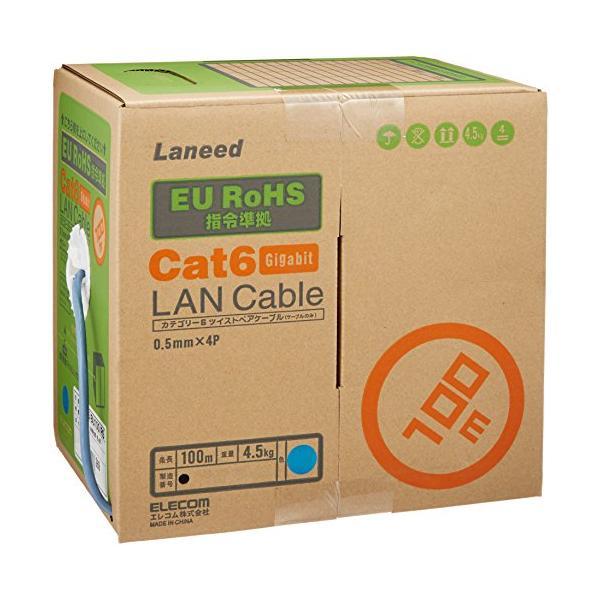 ELECOM EU RoHS指令準拠 CAT6対応 LANケーブル 100m リール巻 ( ブルー )