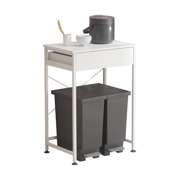 モダンホワイト/幅60.5cm/KR-3770WH・パッケージ個数:1・【商品サイズ(約)】幅60.5×奥行42×高さ85.5cm・キッチン周りをスッキリ整理できる。デッドスペースを有効活用したゴミ箱上ラック。ゴミ箱を2個並べられるサイズ・...
