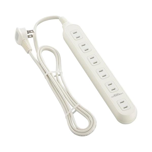 ホワイト/6個口/HS-T615W22・Size:6個口・パッケージ個数:1・【 特 長 】　コンセント周りに熱に強いPBT樹脂使用　丈夫な二重被ふくコード　耐トラッキング絶縁カバー付きLプラグ　ACアダプター対応・【 仕 様 】　15A/...
