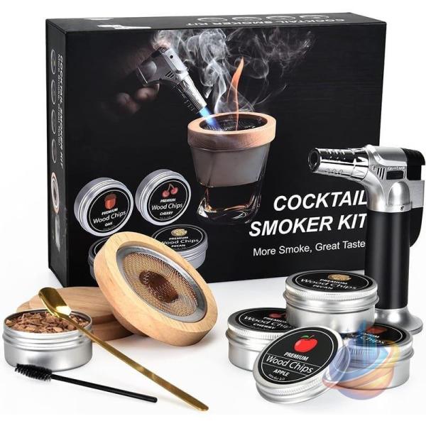 ■商品説明■   ●サイズ: バーボンスモーカーキットの木製ベースのサイズは3.54インチです。このサイズより小さいワイングラスを使用することにご注意ください。   ■このカクテルスモーカーセットには、スモークインフューザー、トーチ、クリー...