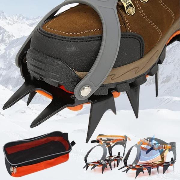 靴サイズ：靴底20cm?32cm。重量：約540g(1足)。付属品：収納ケース。装着タイプ：ストラップ式。   【丈夫な硬質12本鋼歯】 軽アイゼン、全部で12本爪があります。前に爪の長さは4cm後に爪の長さは2.7cmで、高品質な201ス...