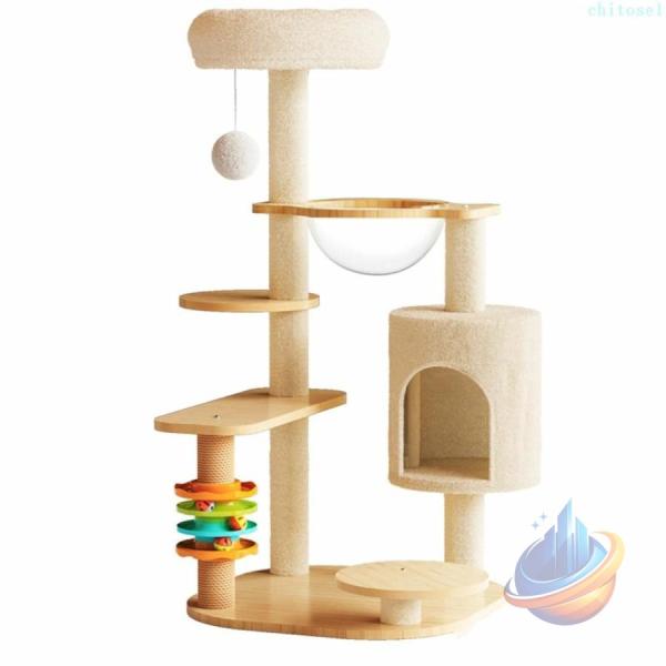 【垂直スペース】：キャットタワーは猫に垂直の活動スペースを提供し、猫が登ったり、ジャンプしたり、探索したりできるようにし、猫の性質と活動のニーズを満たします。キャットタワーを使用すると、猫の運動量を増やすことができ、体の健康と体重の維持に役...