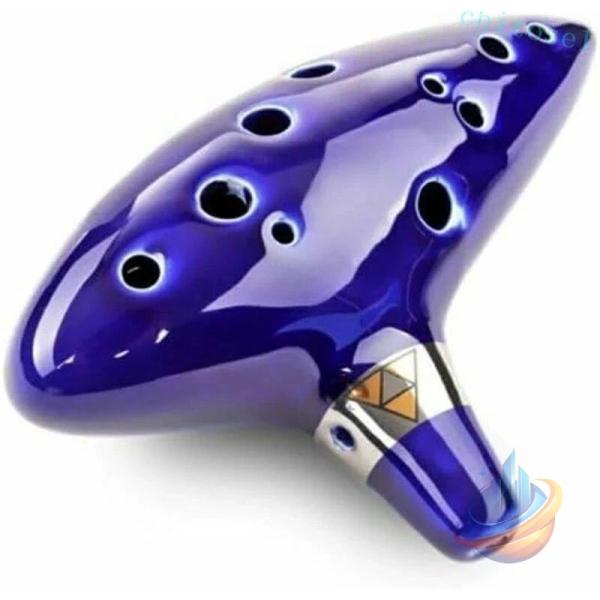 オカリナ ブルー ブラウン 12穴  陶器製管 レプリカ 吹奏楽器 コスプレ 楽譜付 初心者