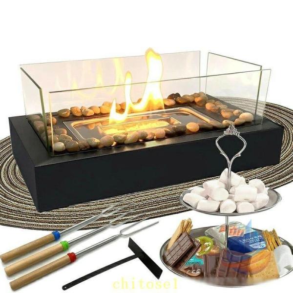 高品質の暖炉：この卓上ファイヤーピットは、耐久性のあるスチール製のベースと 4 つの強化ガラスパネルを備えており、長期間の使用に耐える強度を備えています。ファイヤーピットの中央と底部は中空設計になっており、効果的な断熱性を提供し、卓上を保護...