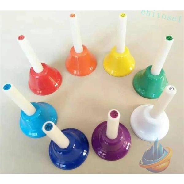 8音ミュージックベル 幼児教育 教材 打楽器 ベル ハンマー マレット ハンドベル ミュージックベル ハンドベル ラトル 8音ベル 8色セット 打楽器ベル 楽器 パーカッションミュージックベル 学校用