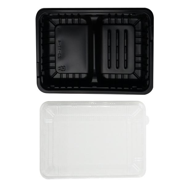 ●ブランド：FM弁当容器　中D●商品番号：50458024-b●幅×奥行×高さ(mm)：229×169×33.3●1パックあたりの枚数：本体 20枚/フタ 20枚●色：本体 黒/フタ クリア ●材質：本体 PP(ポリプロピレン)/フタ PS...