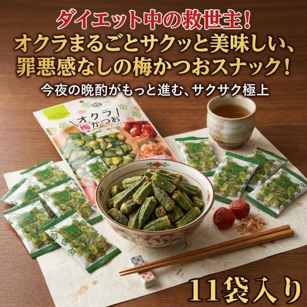 【圧倒的旨みで五感を直撃！新感覚スナック オクラ梅かつお 珠玉の11袋セット】野菜スナックの常識を覆す！コストコで大旋風を巻き起こしている大人気商品「オクラ 梅かつお」が、受け取り便利なメール便サイズになって登場！一度食べたら絶対に抜け出せ...