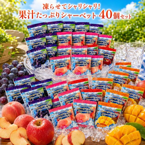 【凍らせて食べるシャリシャリ食感！フルーツミックス シャーベット】コストコで大人気の、凍らせて食べるジューシーなシャーベットをお求めやすい「40個」のセットからご用意しました。■ 毎日食べても飽きない！3つの魅力1. 果汁20％以上のたっぷ...