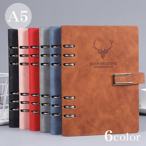 ■素材:PU素材■サイズ（約cm）A5　本体：23×17　　　　（約cm）　　 リフィル：21× 14■リフィル(約枚）：77枚■カラー：ピンク・レッド・ブルー・ブラウン・ブラック・グレー※海外製品の為、入荷時期により色合いが多少異なる場合...