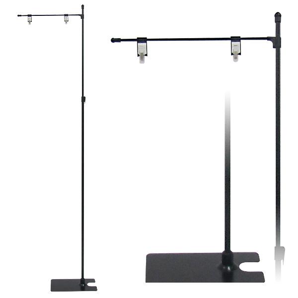 ●サイズ：H1,300〜2,400mm●素材：スチール 樹脂コーティング●H1300〜2400mm　横棒：L420mm（1本付属）●台のサイズ:約300×200mm●約1.7kg　●伸縮式●台の設置も工具要らずで、組立簡単なフロアスタンド。...