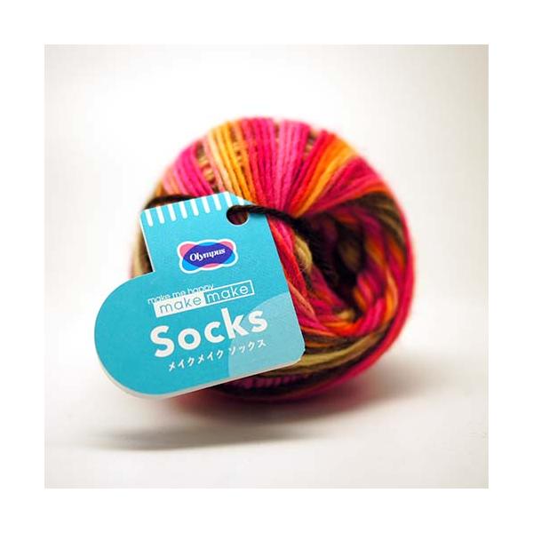 色見本は[大きな画像を見る]をご覧ください【メーカー】オリムパス【商品名】オ)メイクメイクソックス【重さ】25g(グラム)【長さ（m）】98m(メートル)【使用針】棒針：5〜6号　かぎ針：5/0〜6/0号【適正ゲージ】21〜23目29〜31...
