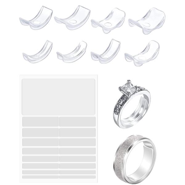 【商品名】　指輪 サイズ調節 リングアジャスター二種類：粘着テープ仕様17枚、嵌入式仕様８枚リングストッパー リング滑り止め 貼るだけ 指輪脱落防止用  【商品説明】　・?【リングサイズ調節】緩いリング 【サイズ】　高さ : 0.80 cm...