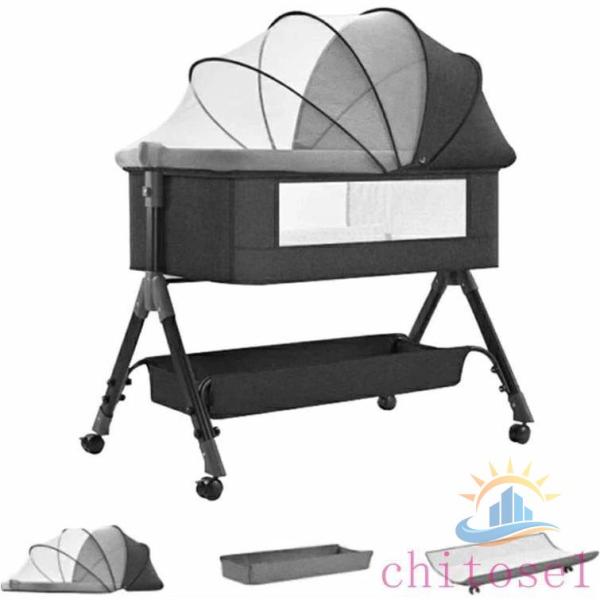 商品の寸法:95L x 55W x 81H cm   特徴:シェイク可能, 折りたたみ式, 高さ調節可能, 大人用ベッドと接続可能   材質:鉄+リネンコットン+プラスチック   この商品について   展開サイズ：(約)95x55x81cm...