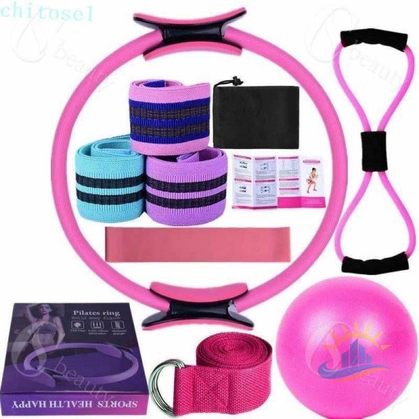 女性用ヨガセット  11点セット 自宅でピラティス 器具 ピラティス マジックリング ブーティーバンド 臀部トレーニング用 ヨガボール 25cm 8の字抵抗バンド ストレッチ用ヨガバンド