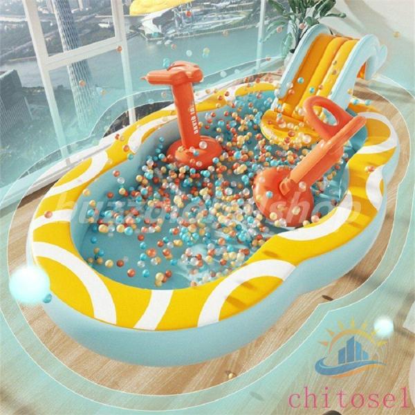 商品説明   材質:PVC   カラー:ブルー   サイズ:   【2.1mセット】本体:210*120*120CM/プール:180*120*20CM   【2.7mセット】本体:270*150*120CM/プール:230*150*20CM...