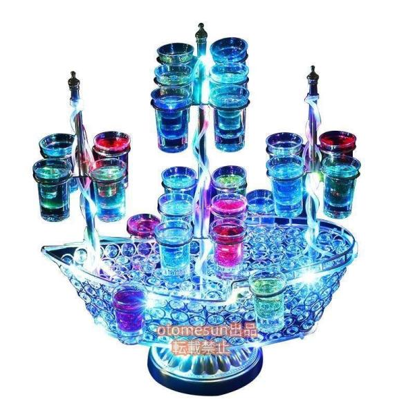 テキーラ観覧車 カクテルグラスホルダー LED酒ボトルの表示棚 LED酒グラス 収納ラック(グラスは含まれません)