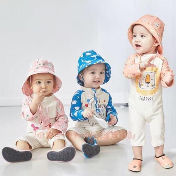 キッズ　長袖ラッシュガードかわいい　ベビー水着お子様を日焼けから守るカワイイパーカーです♪こちらは、全身を守ってくれるつなぎタイプの水着となっています。プールや海で目立ちそうなカラーで、とってもおしゃれ。小さなお子さんの肌への負担が心配なお...