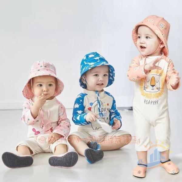 キッズ　長袖ラッシュガードかわいい　ベビー水着お子様を日焼けから守るカワイイパーカーです♪こちらは、全身を守ってくれるつなぎタイプの水着となっています。プールや海で目立ちそうなカラーで、とってもおしゃれ。小さなお子さんの肌への負担が心配なお...