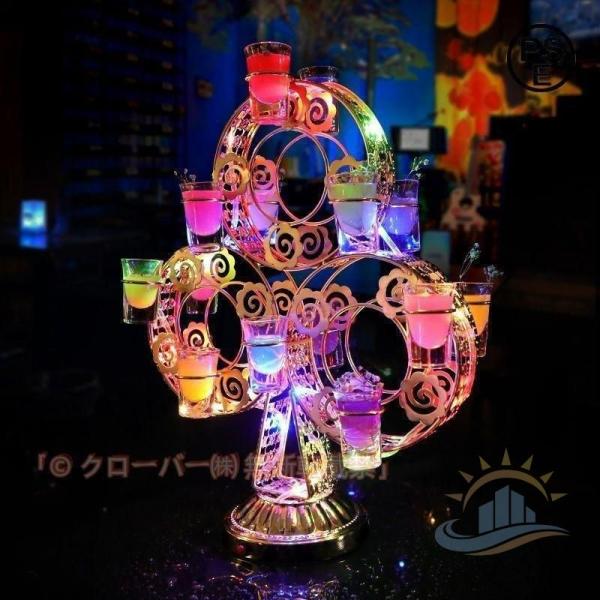 コカボムタワー テキーラ観覧車 ワイングラスホルダー（カップは付属しません）LED酒ボトルの表示棚 トランプ柄の形状デザイン充電式カクテルグラスホルダカラフルな