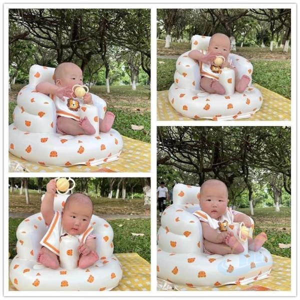お部屋でもお風呂でもお外でもOK赤ちゃんにやさしい、やわらかチェア！エアポンプ内蔵で約2分ほどで簡単に空気が入れられます空気を抜けばコンパクトになるため、公園や旅行先、帰省の際にも手軽に持ち運べます低重心で倒れにくいため、安定感もあり赤ちゃ...
