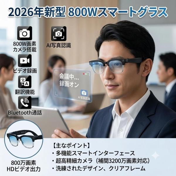 【発売日：2026年09月12日】品番：w630商品名：スマートグラスタイプ：スマートグラス / サングラス対象：メンズ、ユニセックスカメラ：800万画素動画撮影：4K、1080P対応手ブレ補正：EIS対応機能：ビデオ録画、写真撮影、録音、...