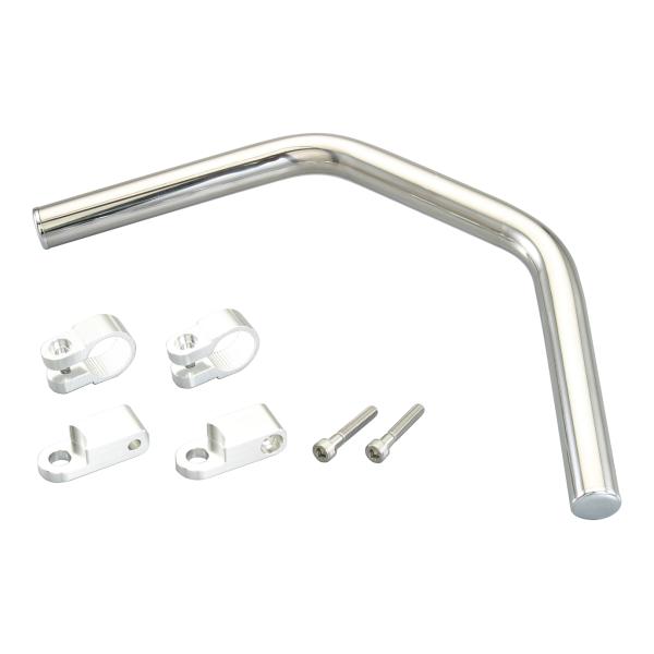 KITACO スーパーカブ フロントファッションバー(シルバー)左右のミラー取付穴にマウントするφ22.2の多目的バーです。ハンドルクランプ対応モバイルホルダー、ドリンクホルダー等の市販ホルダーの固定が可能です。○バー：ステンレス製バフ仕上...