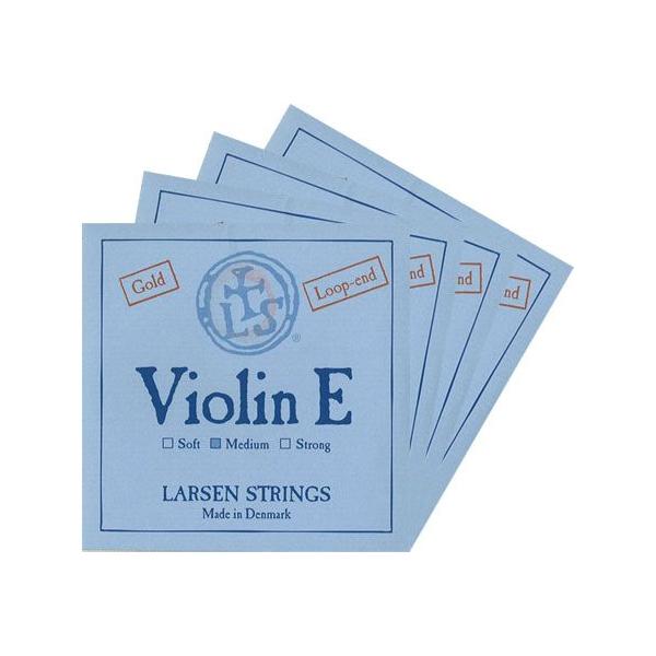 随時1E線は「ボール・ループ兼用」への変更となりますため予めご了承の程宜しくお願い申し上げます。ラーセンのバイオリン弦SETです。セット内容は1E：ゴールドスチール（ボールorループ）2A：シンセティックコア/アルミニウム巻3D：シンセティ...