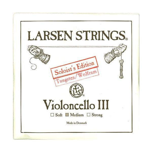デンマーク製。チェリストの間で人気の高い弦。ソリストはより音色の輝かしさを追求した設定です。スチール／タングステン巻。