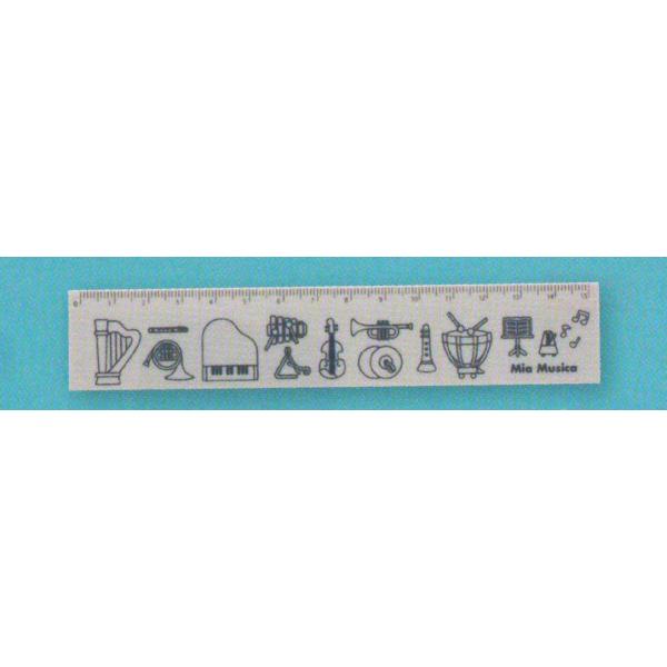 ミュージックギフトのヨシザワの商品です。デフォルメされた可愛らしい楽器などのイラストつきの15cm定規となります。157mm?30mm(クリア袋入り)AC樹脂　(800)