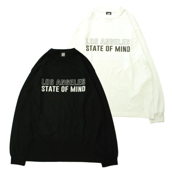 6.2オンスの厚すぎず、薄すぎない丁度良いボディーのフロントにカレッジ風フォントで「LOS ANGELES STATE OF MIND」シンプルで着合わせ易いロングTシャツ。