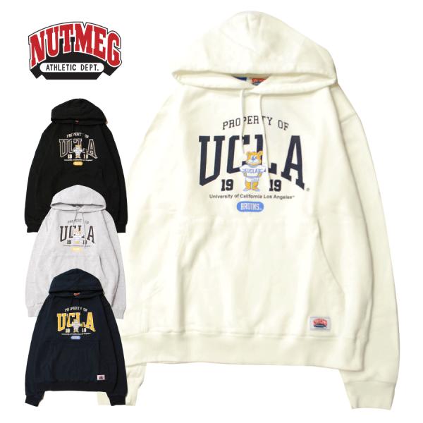 UCLAにNUTMEGが別注したプルパーカー。レギュラーシルエット。定番のカレッジアイテムらしいアーチロゴにJoe(熊のマスコット)をレイヤー。UCLAカラーのBRUINSオーバルロゴがアクセントにJoeの後ろ姿が可愛らしいバックデザインに...