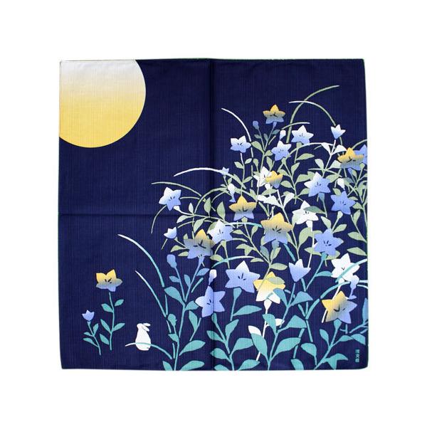 ●サイズ:50×50cm●素材:綿100％●生地：厚め 硬い●ラッピング：和風or洋風●配送：4個までメール便配送　　　　上記以上は宅配便配送◇桔梗に月明り：秋のきれいな月を眺めているウサギと、月夜に照らされ輝く桔梗。てぬぐい販売をメインと...