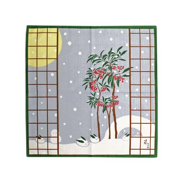 ●サイズ:50×50cm●素材:綿100％●生地：厚め 硬い●ラッピング：和風or洋風●配送：4個までメール便配送　　　　上記以上は宅配便配送まんりょうと雪うさぎ：寒い冬も赤い実をつけた万両の下にちょこんと作られた雪うさぎを見るとほっこりし...