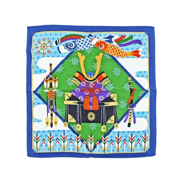 ●サイズ:48×48cm●素材:ちりめん●生地：薄め 柔らかい●ラッピング：和風or洋風●配送：4個までメール便配送　　　　上記以上は宅配便配送兜飾りとこいのぼりを一枚に描いた、端午の節句を象徴する華やかな風呂敷。さとうひろみ氏の温かみある...