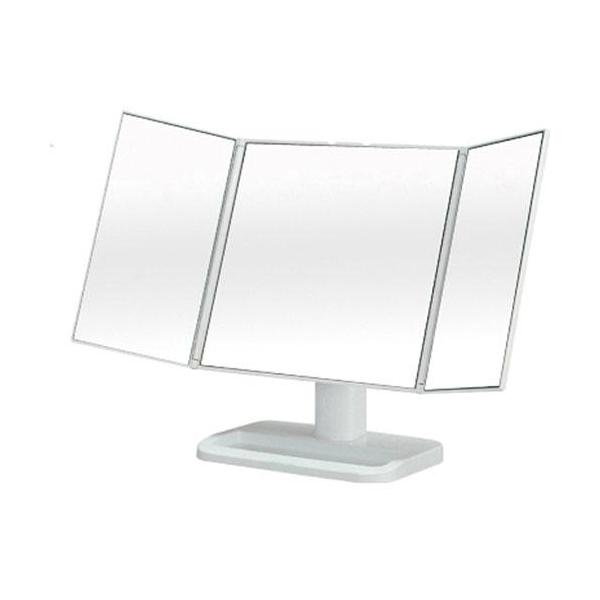永井興産 メイクアップミラー WH 鏡 卓上ミラー 化粧鏡 三面鏡 おしゃれ スタイリッシュ 小物入れ付メイクアップミラー WH●顔全体や横顔もしっかりと映るワイドな三面鏡です。【 メイクやヘアセット時に 】扉を開くと大きくミラーが開くので...