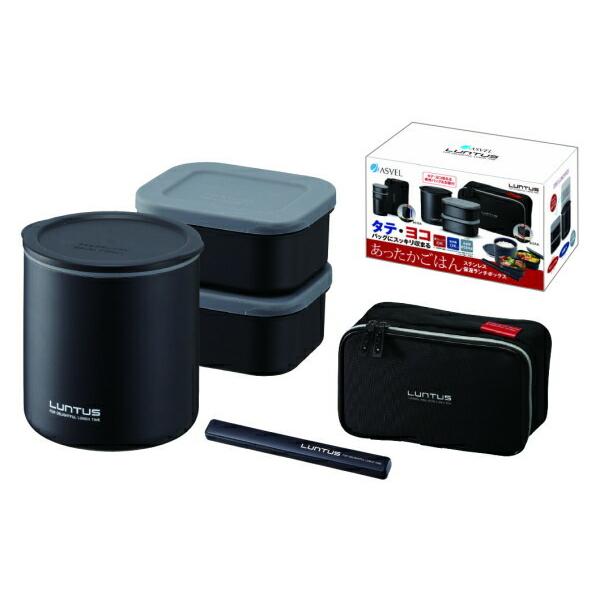 携帯に便利なタテヨコ兼用保温弁当サイズ D118×W210×H125mmカラー ブラック材質 保温ケース=ステンレス鋼(アクリル樹脂塗装)ご飯容器フタ=PP(中材：発泡PP断熱材)ご飯容器本体・おかず容器本体箸箱=PPご飯容器フタパッキン・...