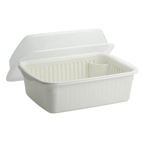 フタ付で抗菌加工の大容量水切り容器サイズ 幅455×奥行355×高さ235mmカラー ホワイト材質 フード・本体・カゴ・箸立てパーツ=PP