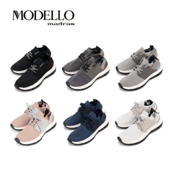 ◇モデロ MODELLO レースアップカジュアルニットスニーカー◇履き口からつま先まで、立体成型で編み込みされたニットは、着用の際の圧迫感を軽減しストレスフリーな履き心地。甲部分のシューレースでフィット感が調整可能で、踵のエラステックが、踵...