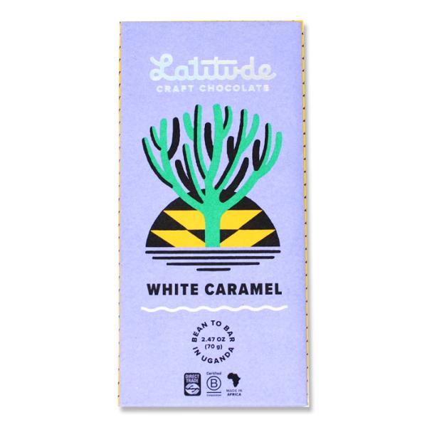 キャラメルなし？不思議なホワイトチョコレートウガンダ西部で栽培されたカカオで作られた自家製の非脱臭ココアバターと、ウガンダ産の黒糖、のびのびと育った乳牛から作るウガンダ産全乳紛を使用。オールウガンダで作る一枚。世界的に知られる卓越した味わい...